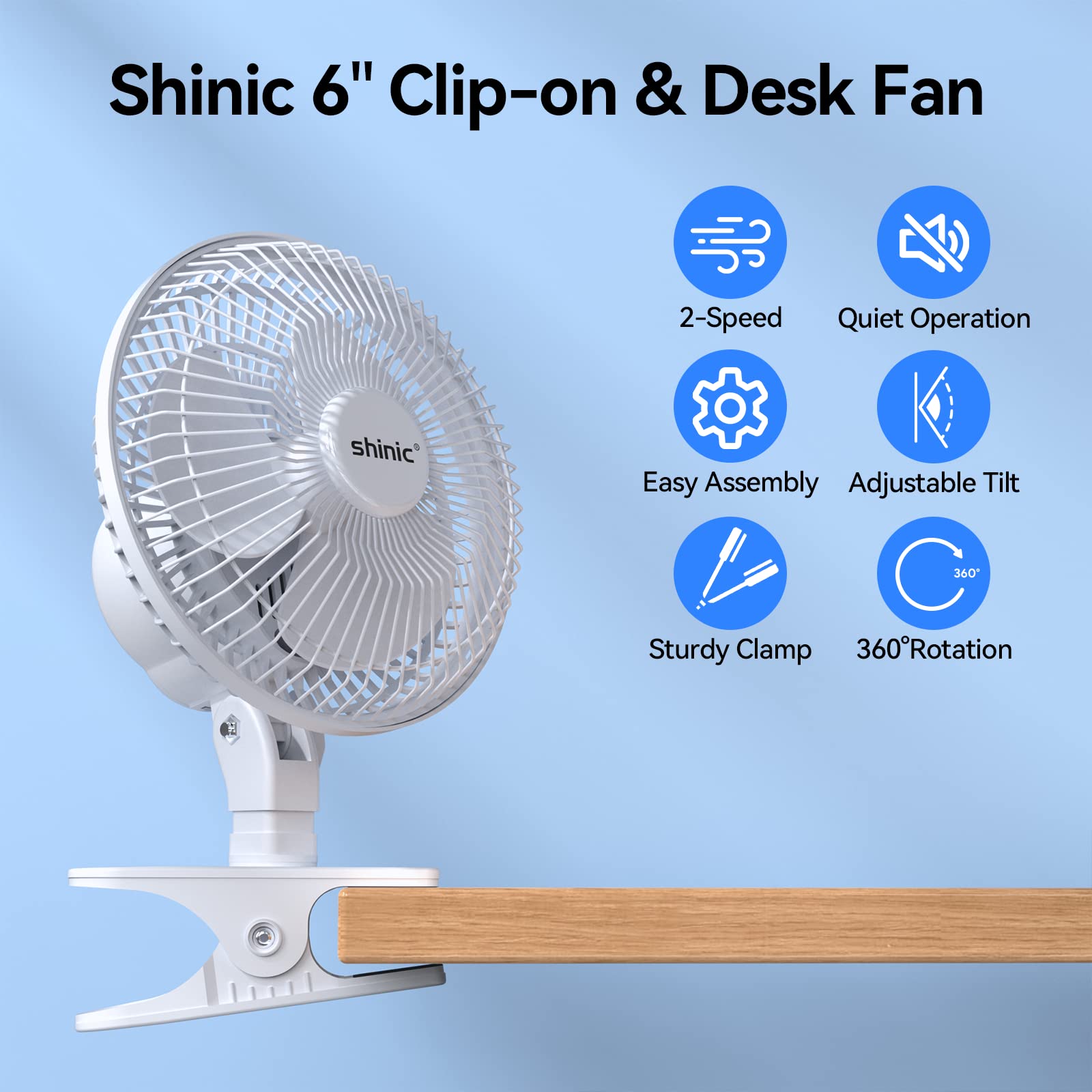 shinic 6-inch Clip on Fan with Strong Clamp,Powerful Airflow,Adjustable ...