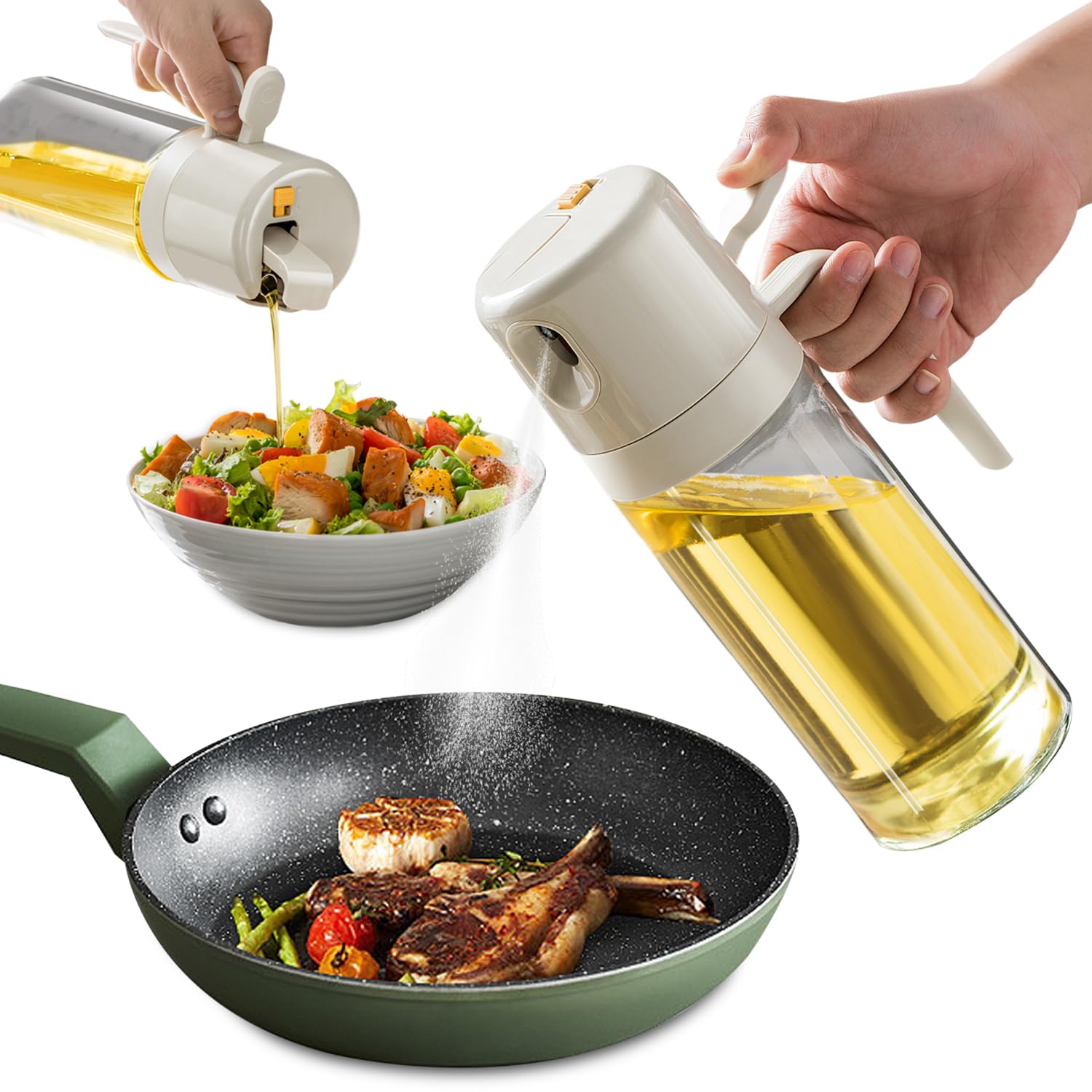 Amazon.com: GMELOV 2-in-1 18oz Glass Oil Dispenser Bottles Olive Oil ...