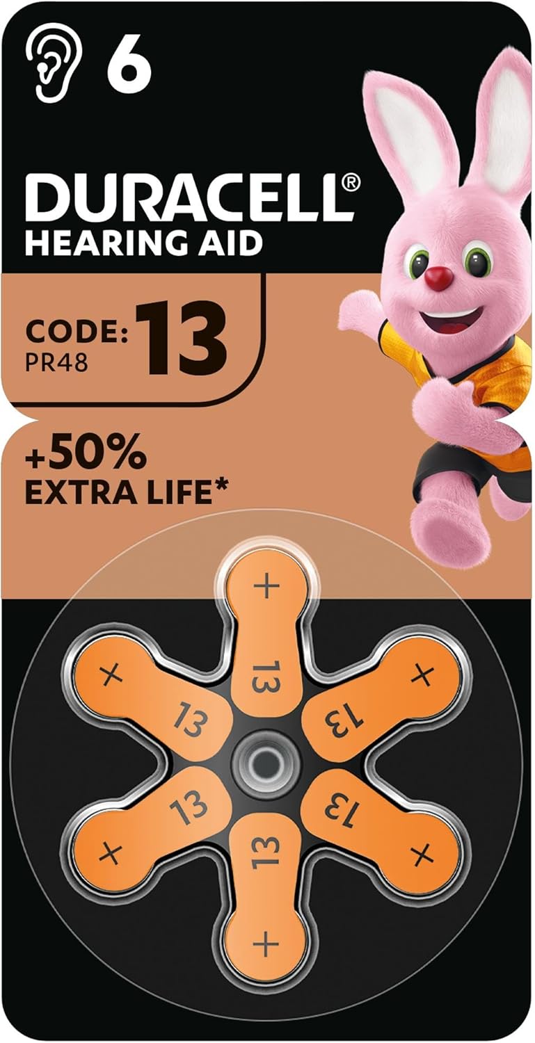 Duracell size 13 Hearing Aids batteries (pack of 6) +50% Extra Life ...