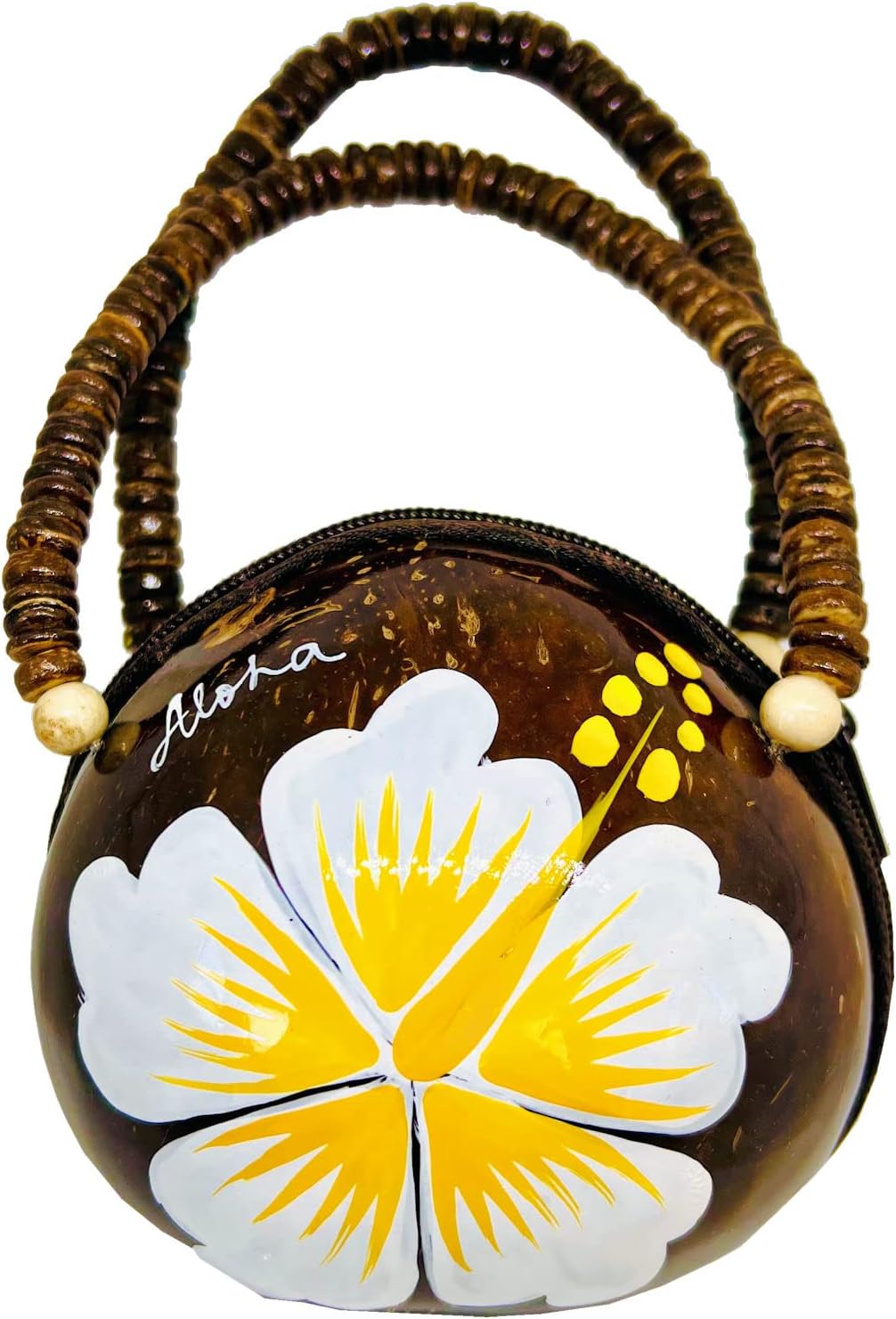 Amazon.com: Real Coconut Shell Handbag or Coin Purse with White Painted ...