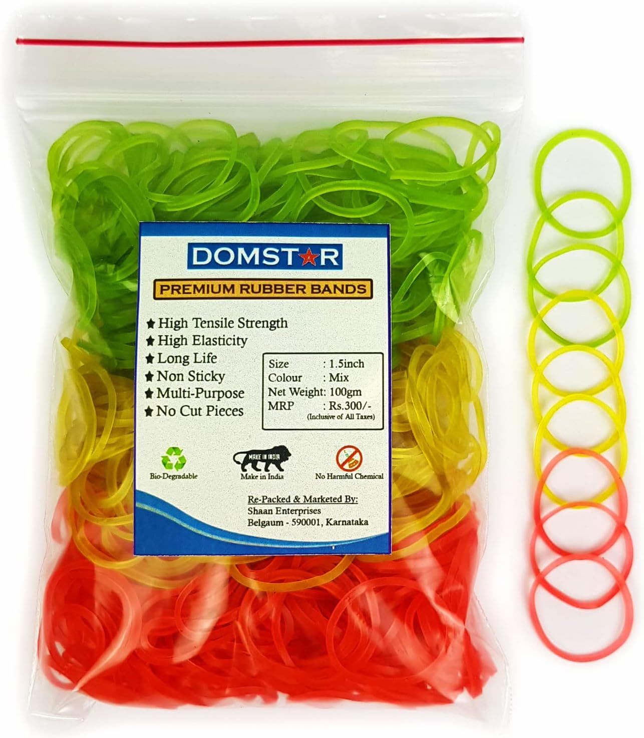 DOMSTAR Premium Fluorescent Nylon Rubber Bands with Zipper Pouch(1 ...