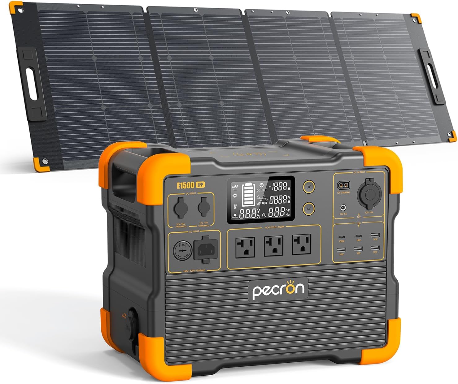 pecron Solar Generator E1500LFP 1536Wh with 200W Solar Panel, 2200W ...