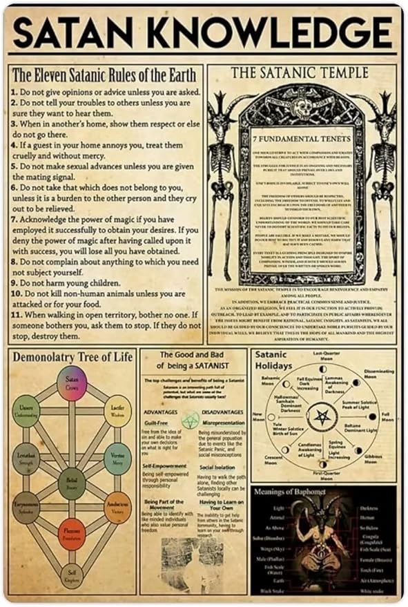 Amazon.com: Satan Knowledge Metal Tin Signs Satan Infographic Reading ...