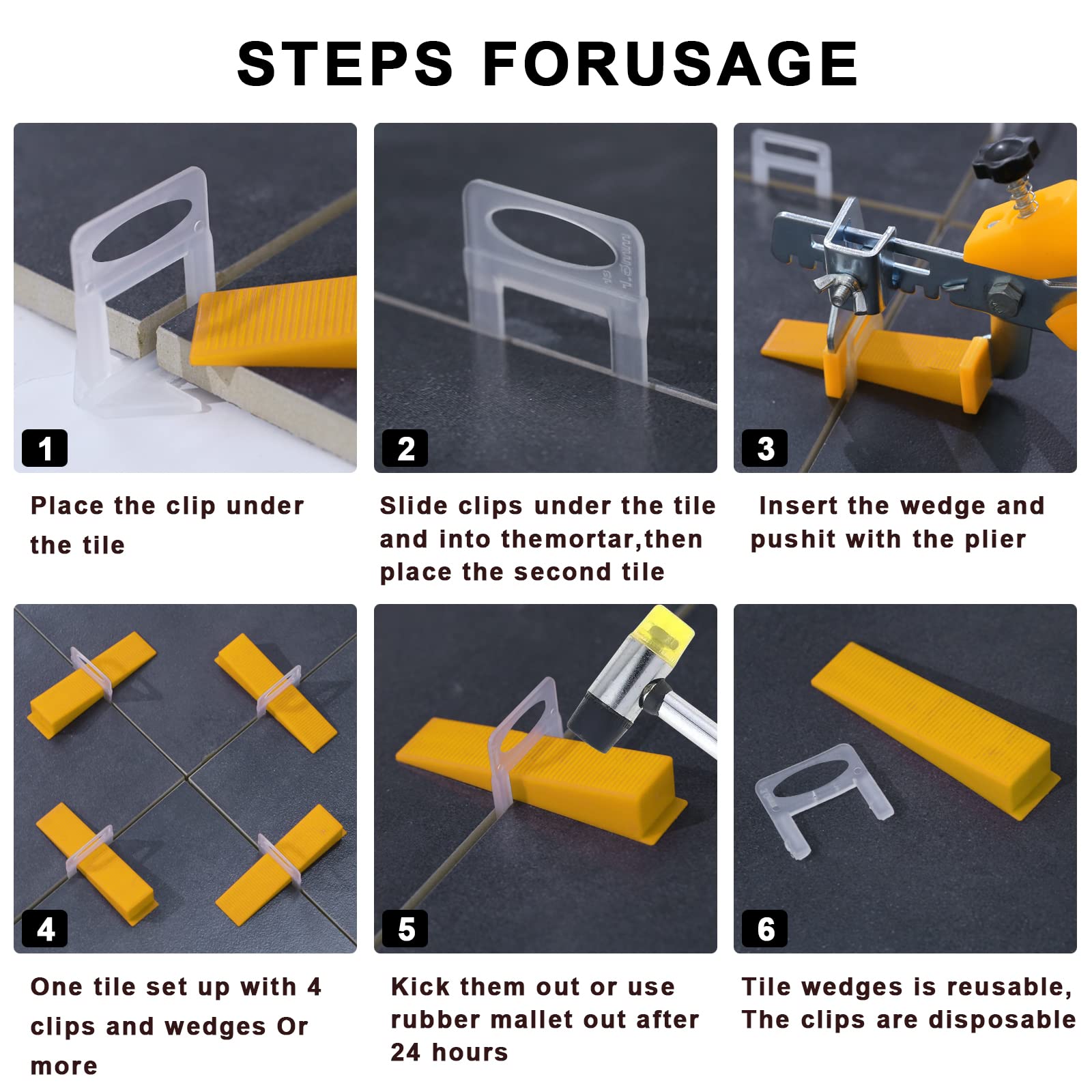 Tile Leveling System Clips 1/16 Inch 200Pcs Tile Spacers Clips and 100 ...