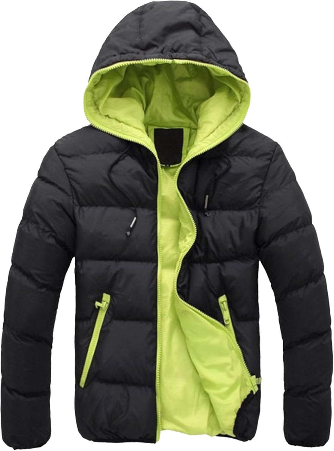 Gsywaipei Men's Hooded Insulated Puffy Coat Winter Color Block Male ...