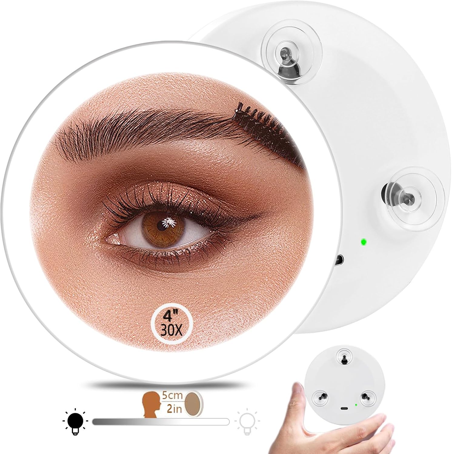 Amazon.com : 4" 30x Small Lighted Pocket Magnifying Mirror, 3.5" Inner ...