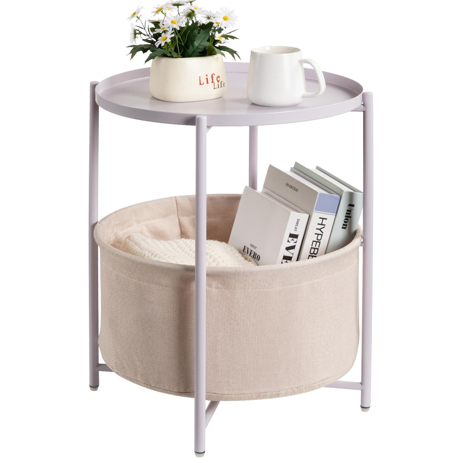 Amazon.com: danpinera Round Side Table with Fabric Storage Basket ...