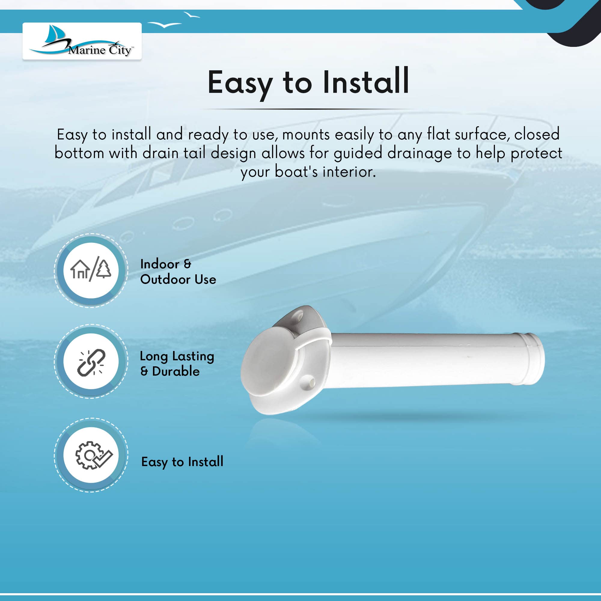 White Nylon Flush Mount Rod Holder UV Stabilized 30 Degree With Cap