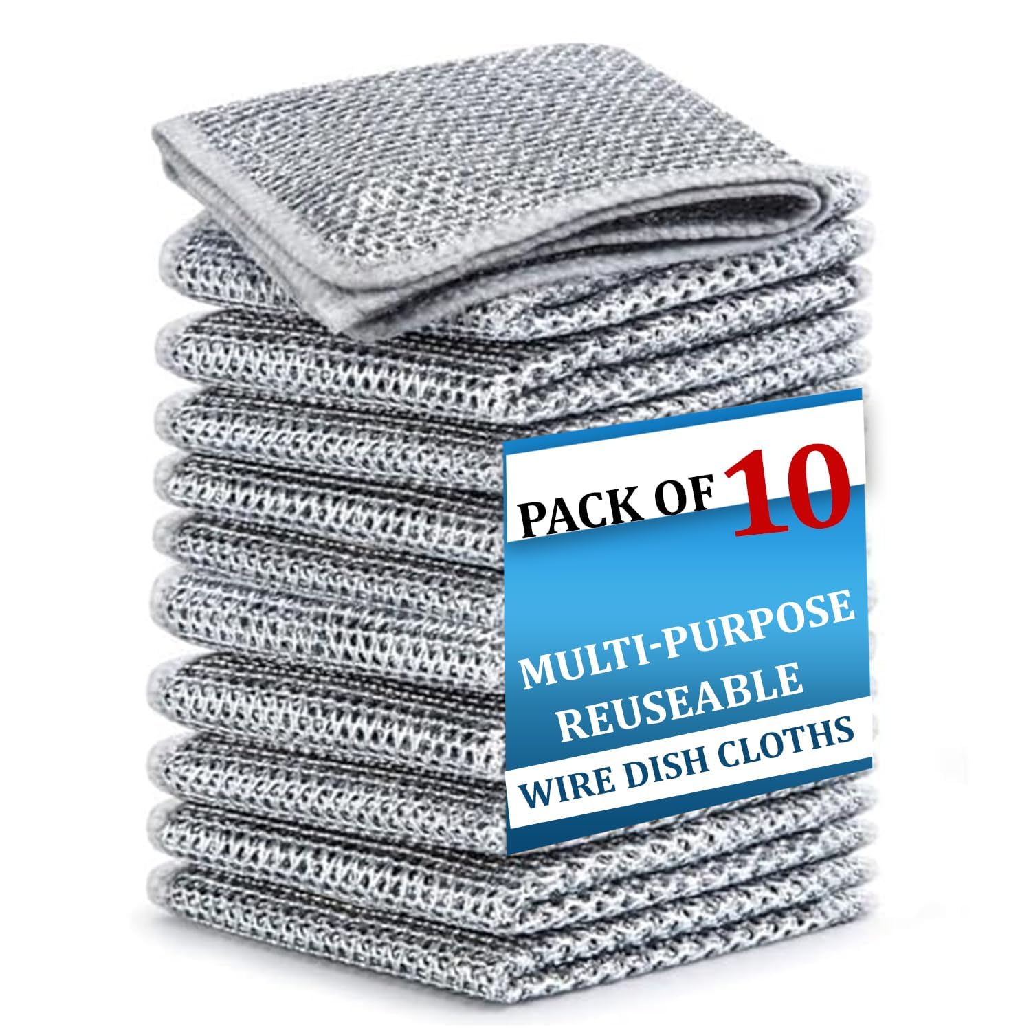 DALUCI Non Scratch Steel Wire Dish Cloth – 10 Pcs Kitchen Scrubber Rags ...