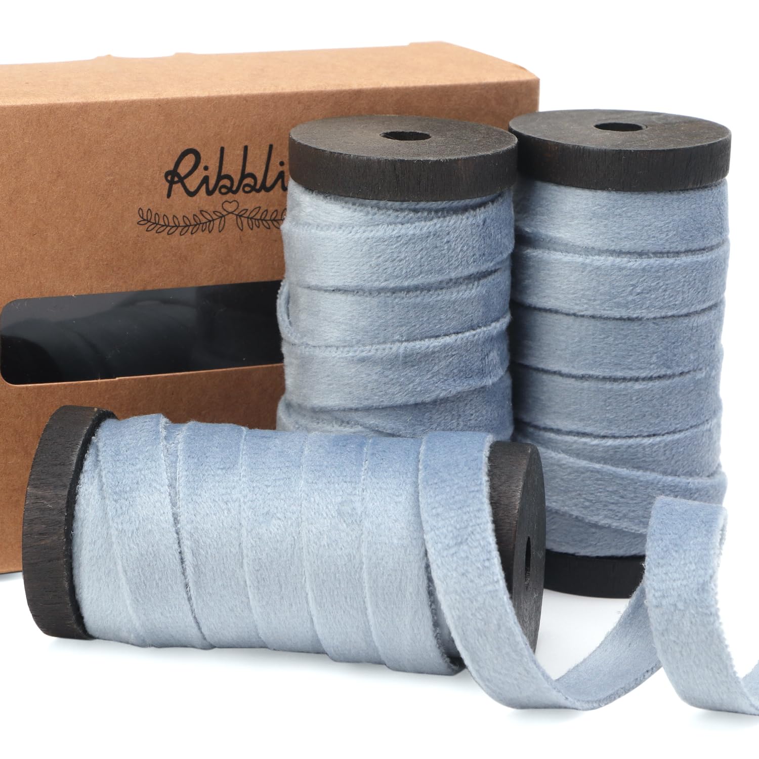 Amazon.com: Ribbli Dusty Blue Velvet Ribbon 3 Rolls Double Faced 3/8 ...