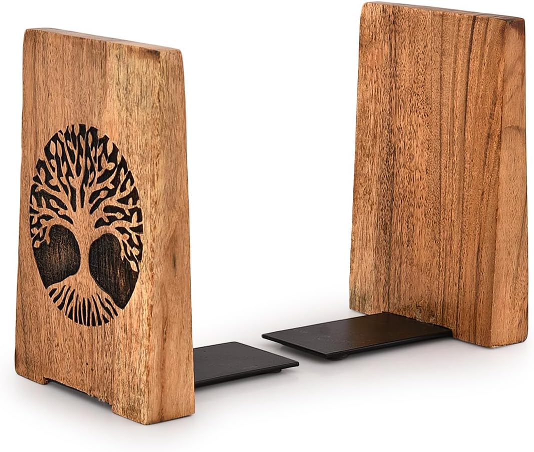 Amazon.com: NIRMAN Office Bookends Iron & Acacia Wood Tree of Life ...