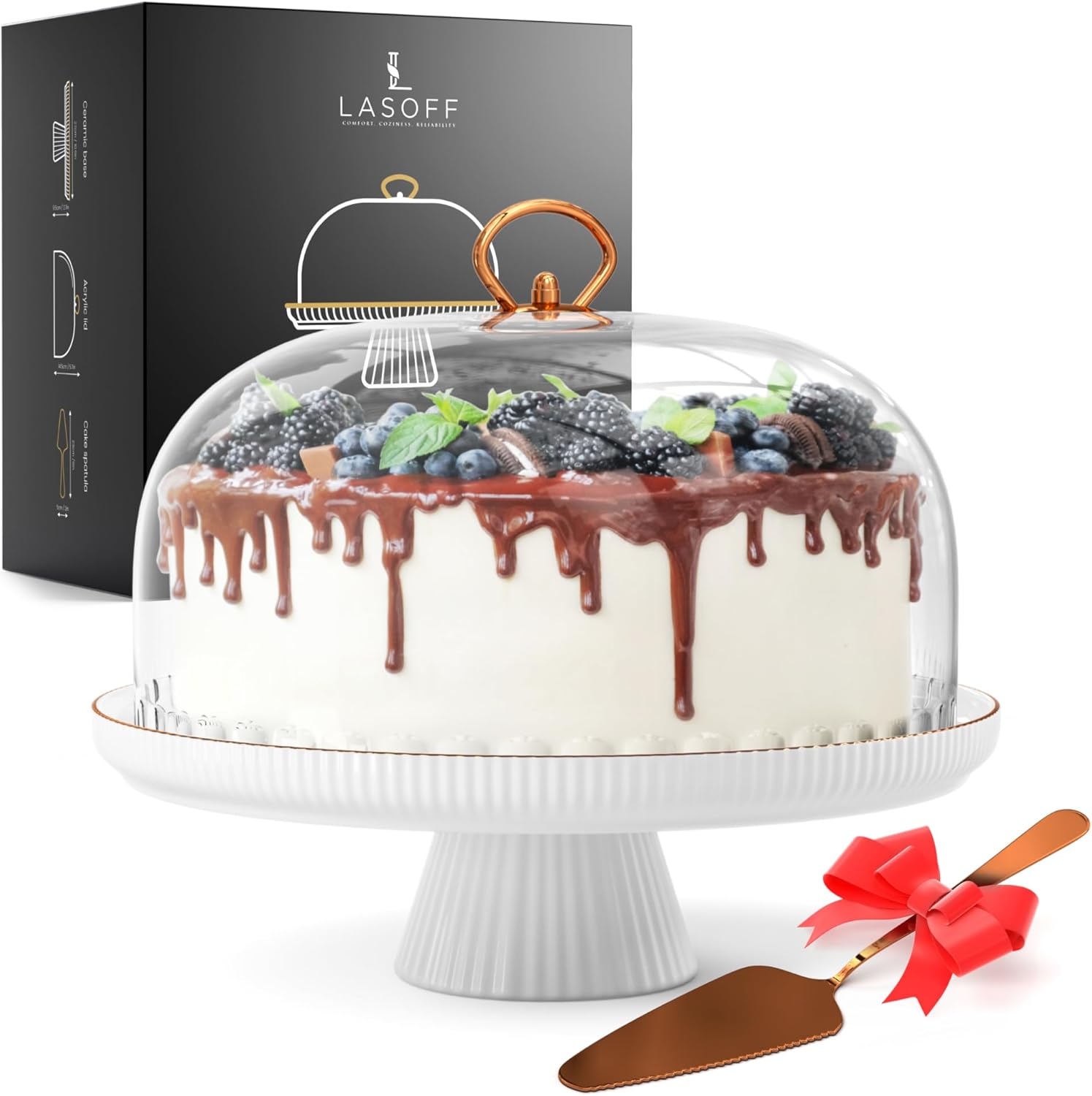 Amazon.com: Lasoff Ceramic White Cake Stand with Lid Acrylic Dome ...