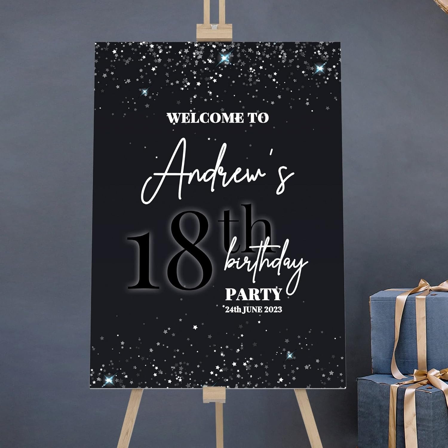 Black and Silver Birthday Party Welcome Sign 18th Birthday Party Sign ...