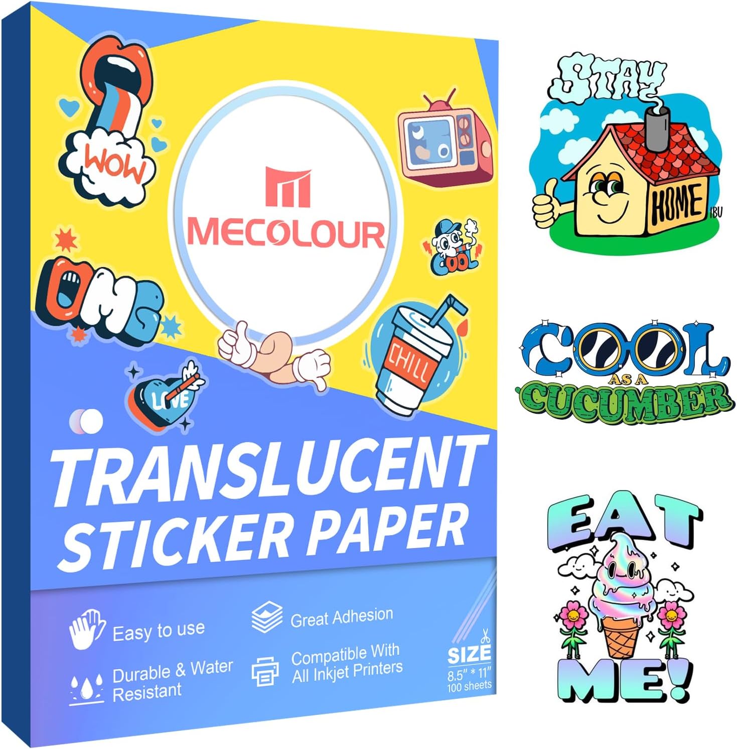 Amazon.com : MECOLOUR Printable Vinyl Sticker Paper Translucent ...