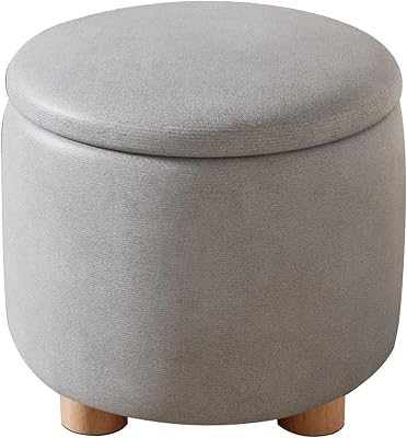 GORELAX 4 in 1 Upholstered Round Storage Ottoman with Trays, Fabric ...