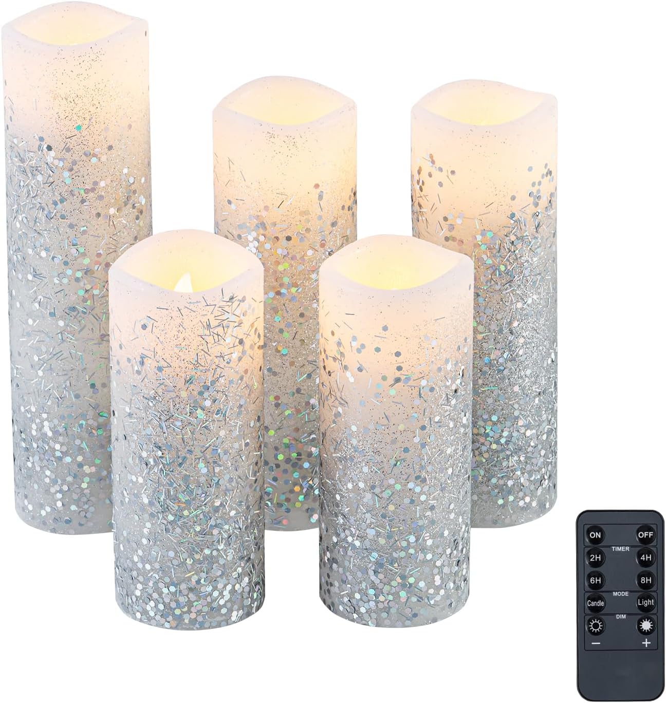 Amazon.com: Evenice Christmas Silver Glitter Candle Flameless Candles ...