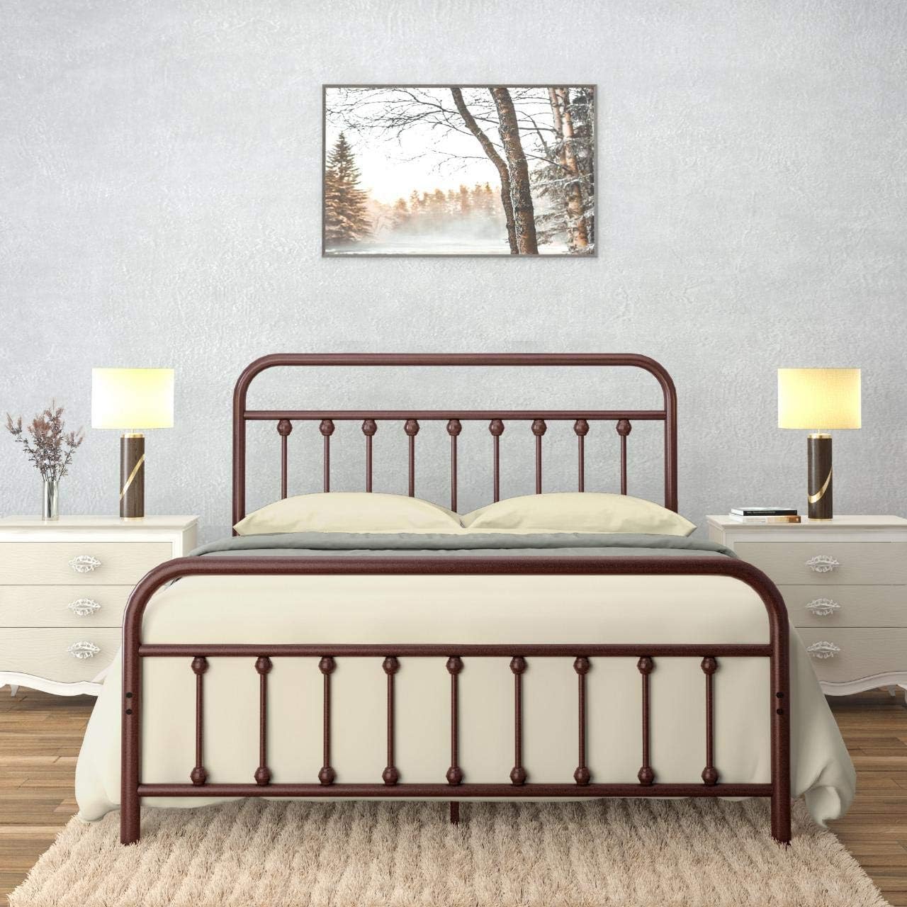 AMBEE21 CASTLEBEDS - Marco de cama de metal vintage Queen con cabecera ...