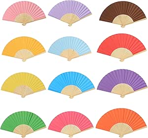 Amazon.com: HPLYEL 12PCS Colorful Paper Fans, Held Bamboo Folding Fan ...