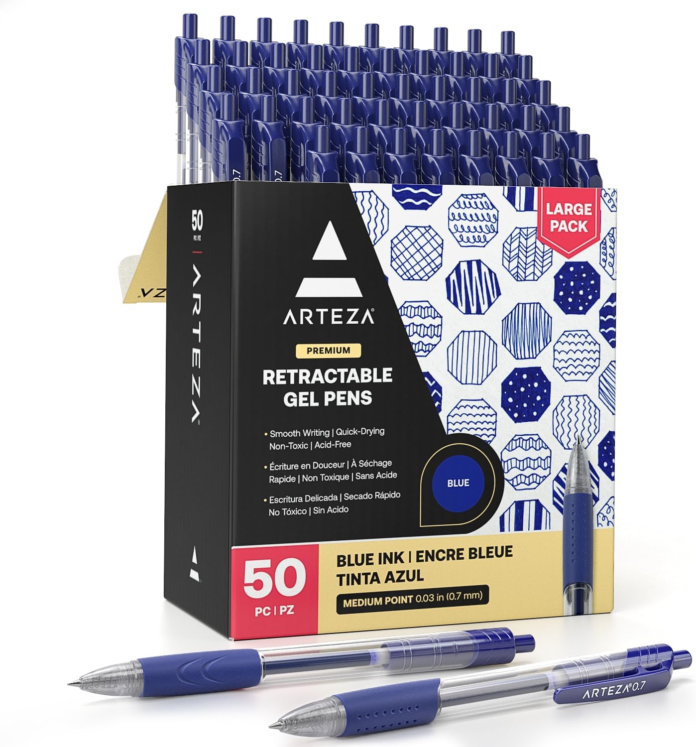 Amazon.com: ARTEZA Blue Gel Pens Pack of 50, Quick-Drying Ink, 0.7mm ...