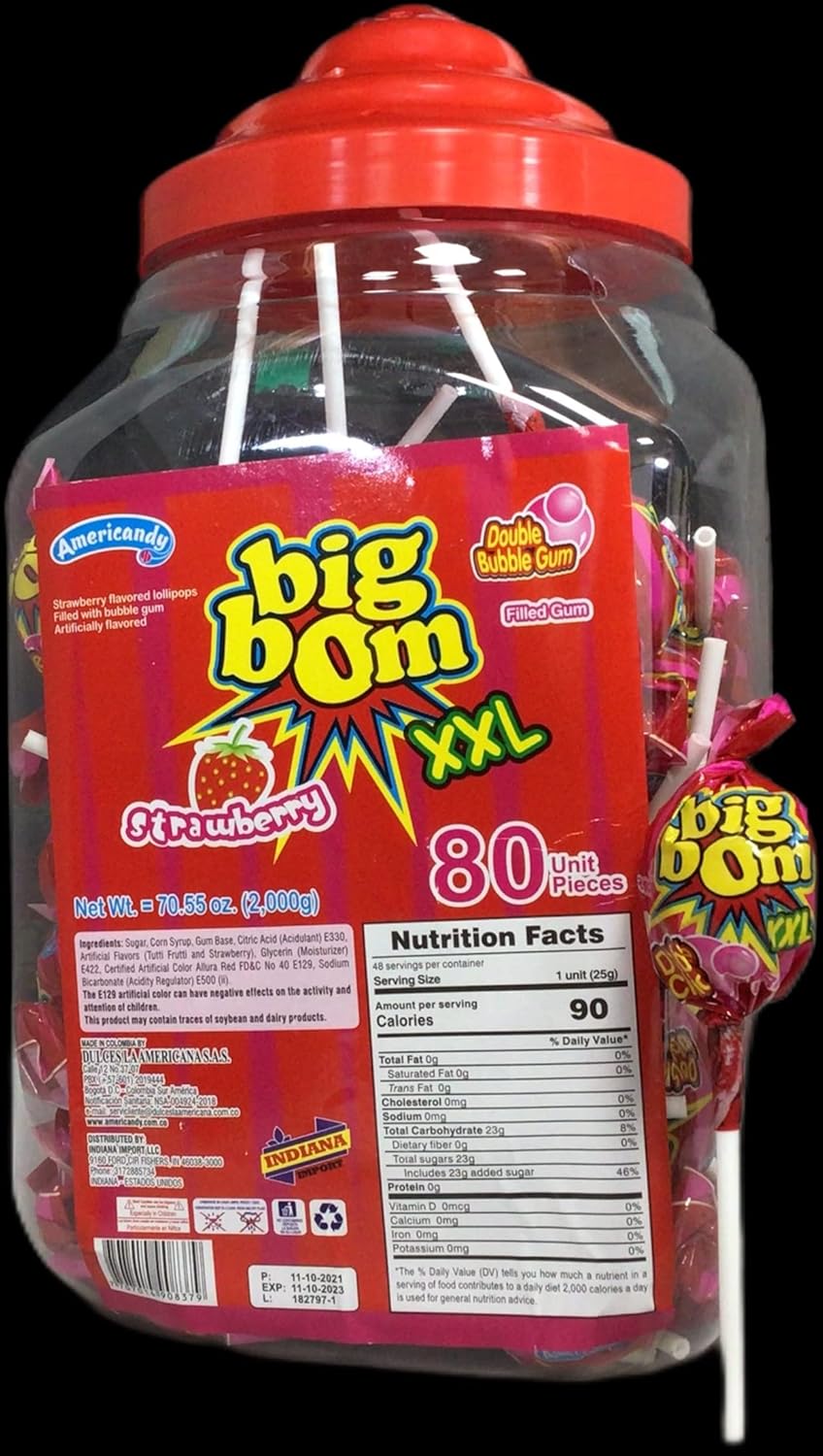 Amazon.com : Americandy Big Bom XXl Duoble Bubble Gum Lollipops - 80 ...