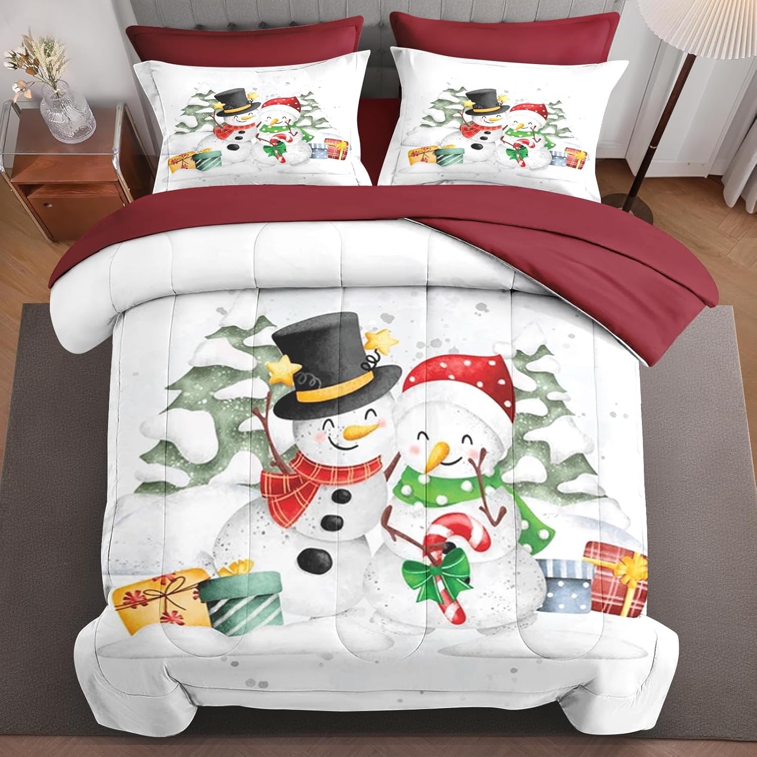 Amazon.com: Pinbeam 7 Pcs Christmas Comforter Set Full Size, Snow Xmas ...