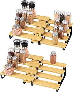 YBING 4-Tier Spice Rack Organizer for Cabinet Bamboo Spice Storage ...