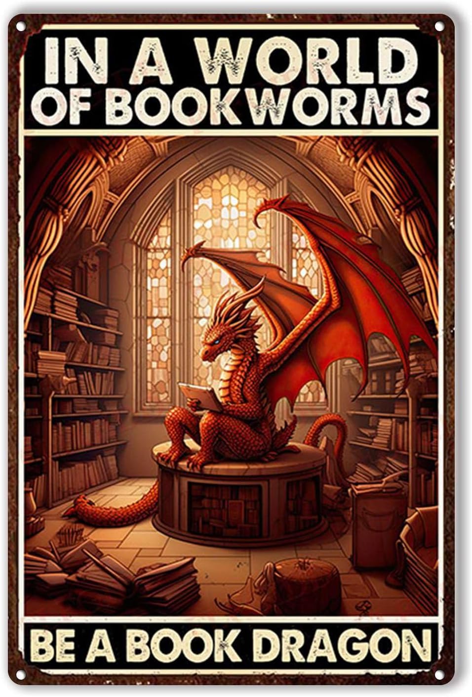 Amazon.com : EWERW Dragon Retro Metal Tin Sign Book Dragon Not Worm ...