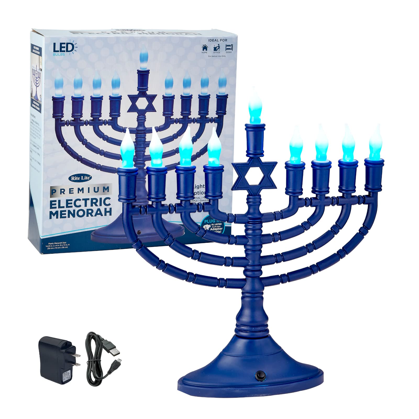 Amazon.com: Traditional Large Blue LED Menorah Low Voltage Hanukkah ...
