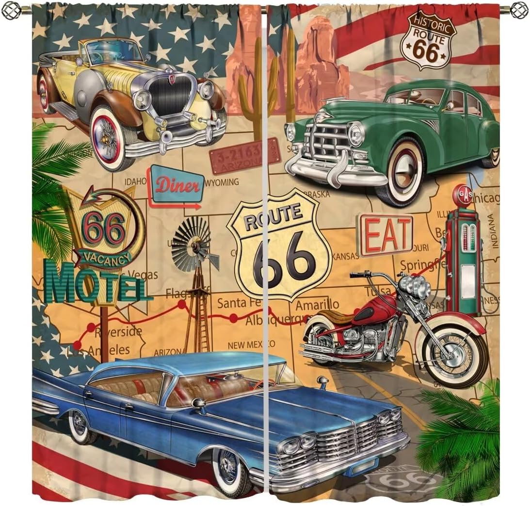 Amazon.com: Vintage Car Curtains,Old Classic Car Theme American Retro ...
