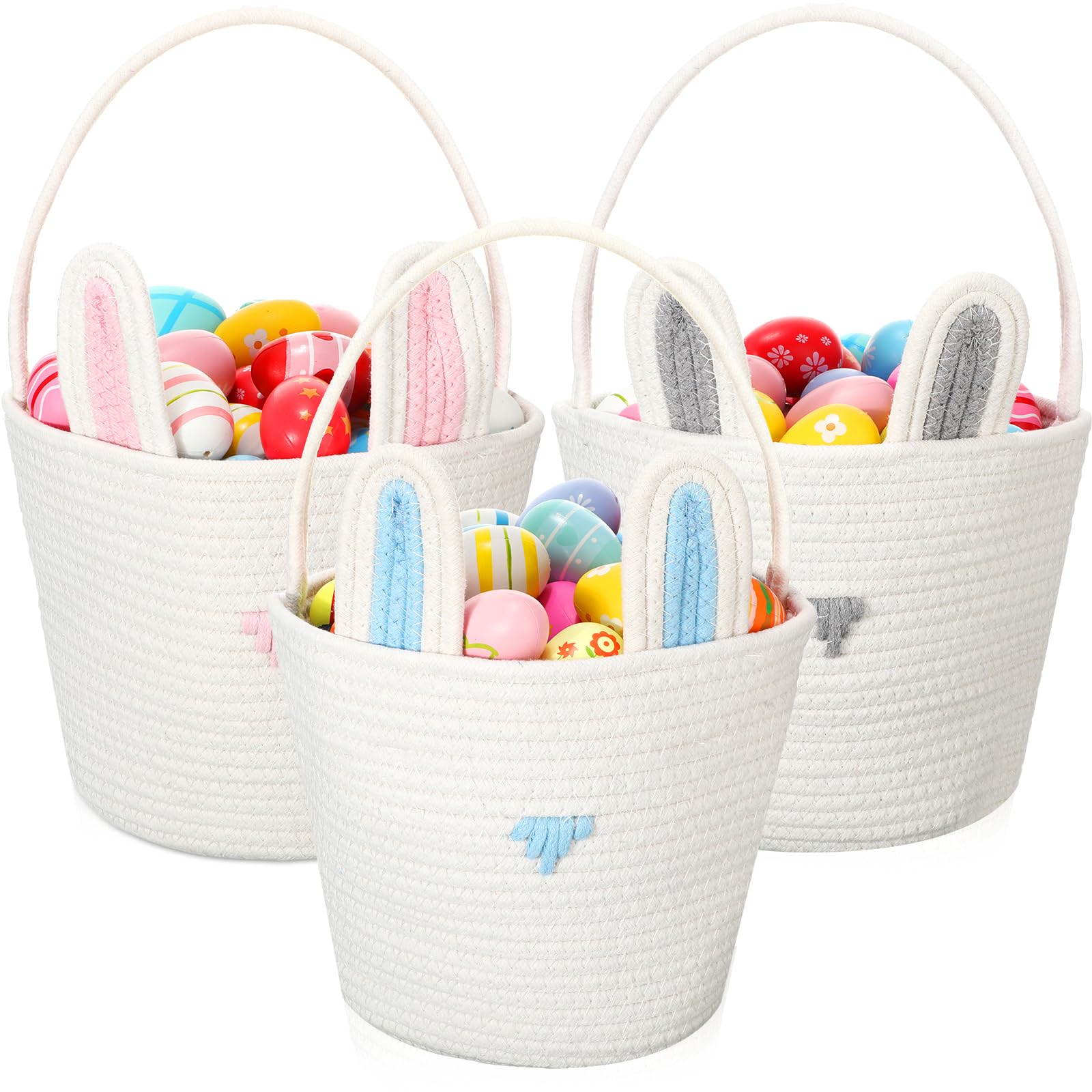Amazon.com: Beeveer 3 Pack Easter Baskets Easter Eggs Basket Bunny ...