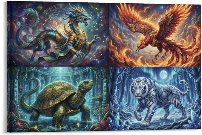 ASDFGHJKLZA Créatures Mythiques Dragon Phénix Art Mural Toile, Déco ...