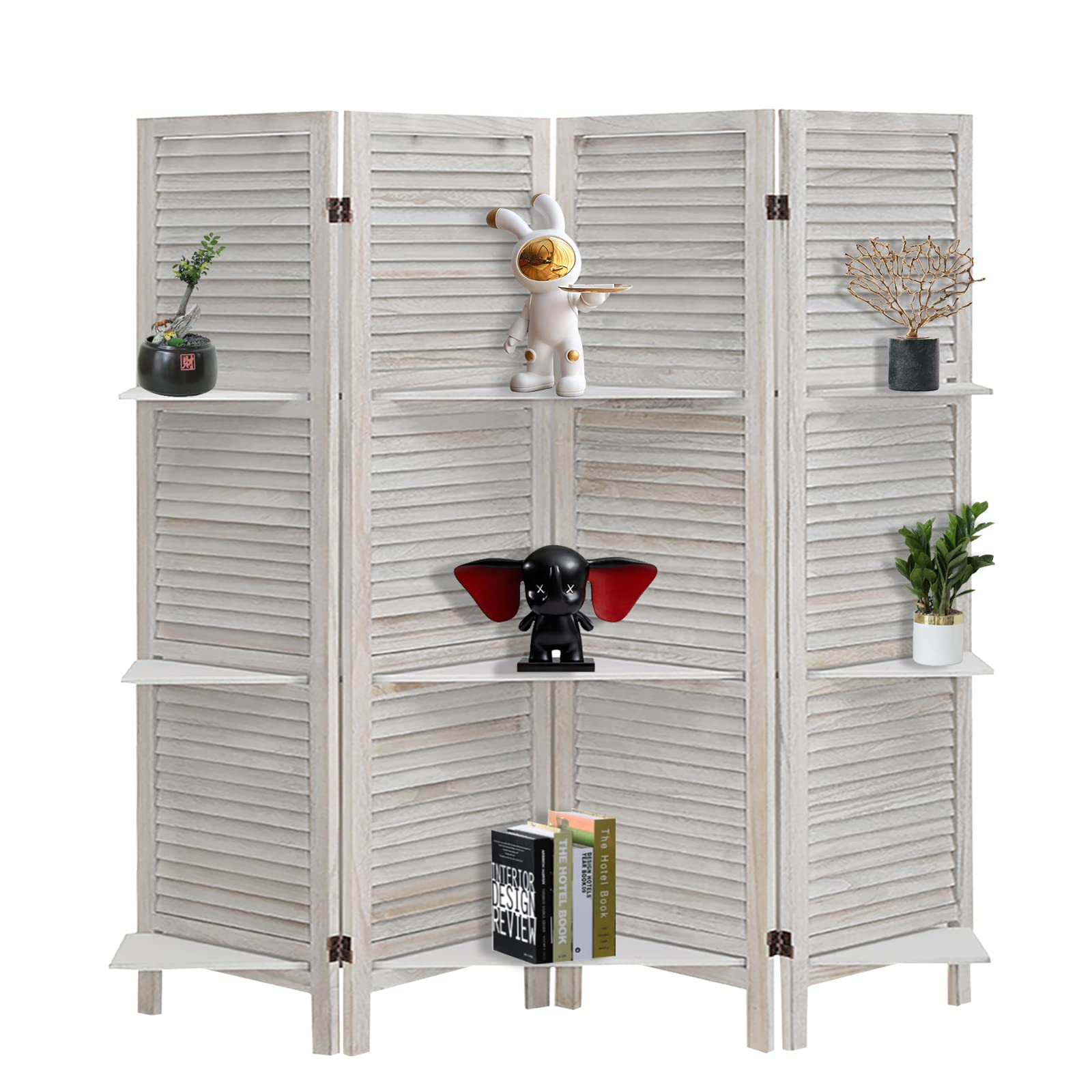 Snapklik.com : Babion 4 Panels Room Divider, White Room Dividers
