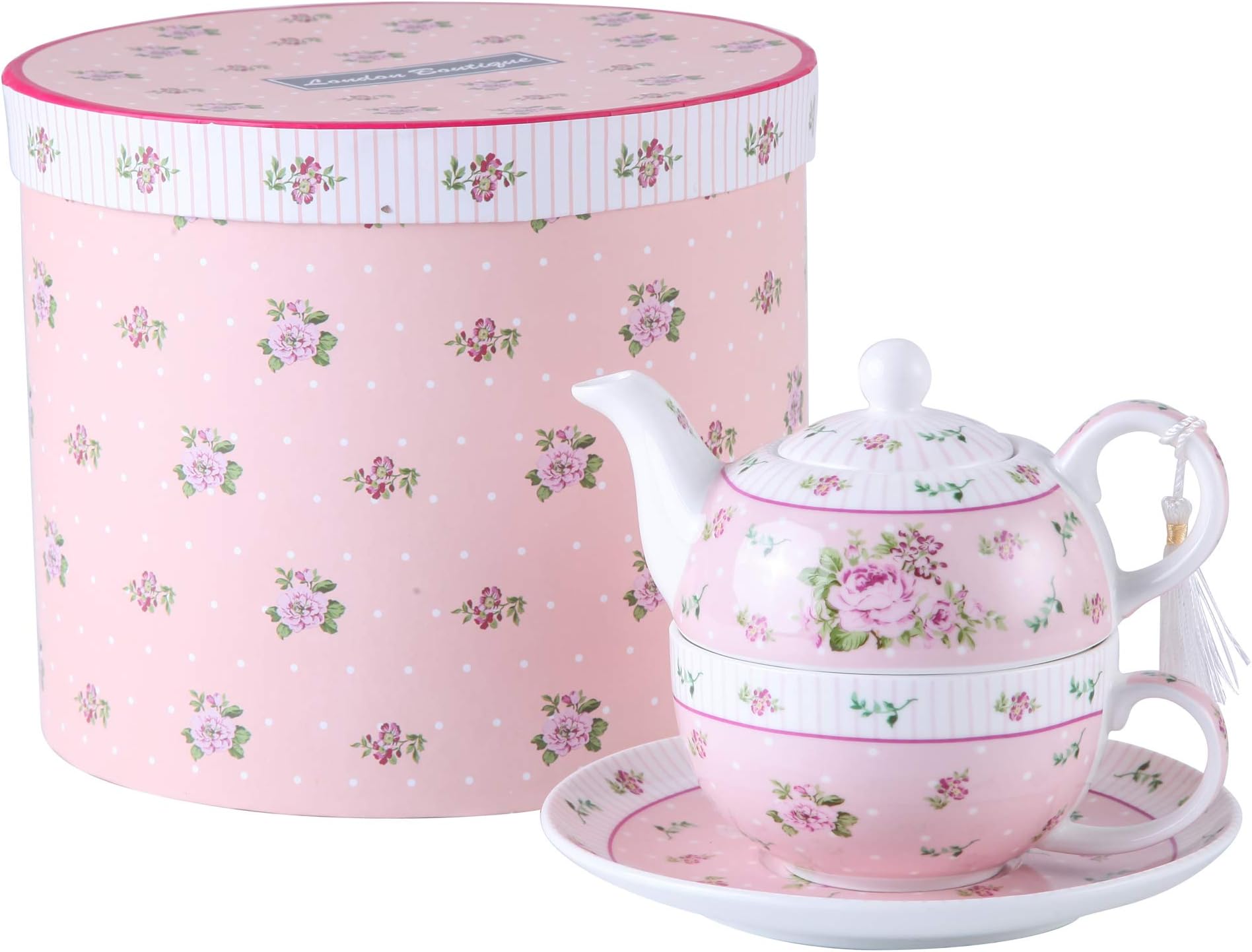 fanquare 21 Pieces Pink Rose Porcelain Tea Set with Spoons, Cute Tea ...