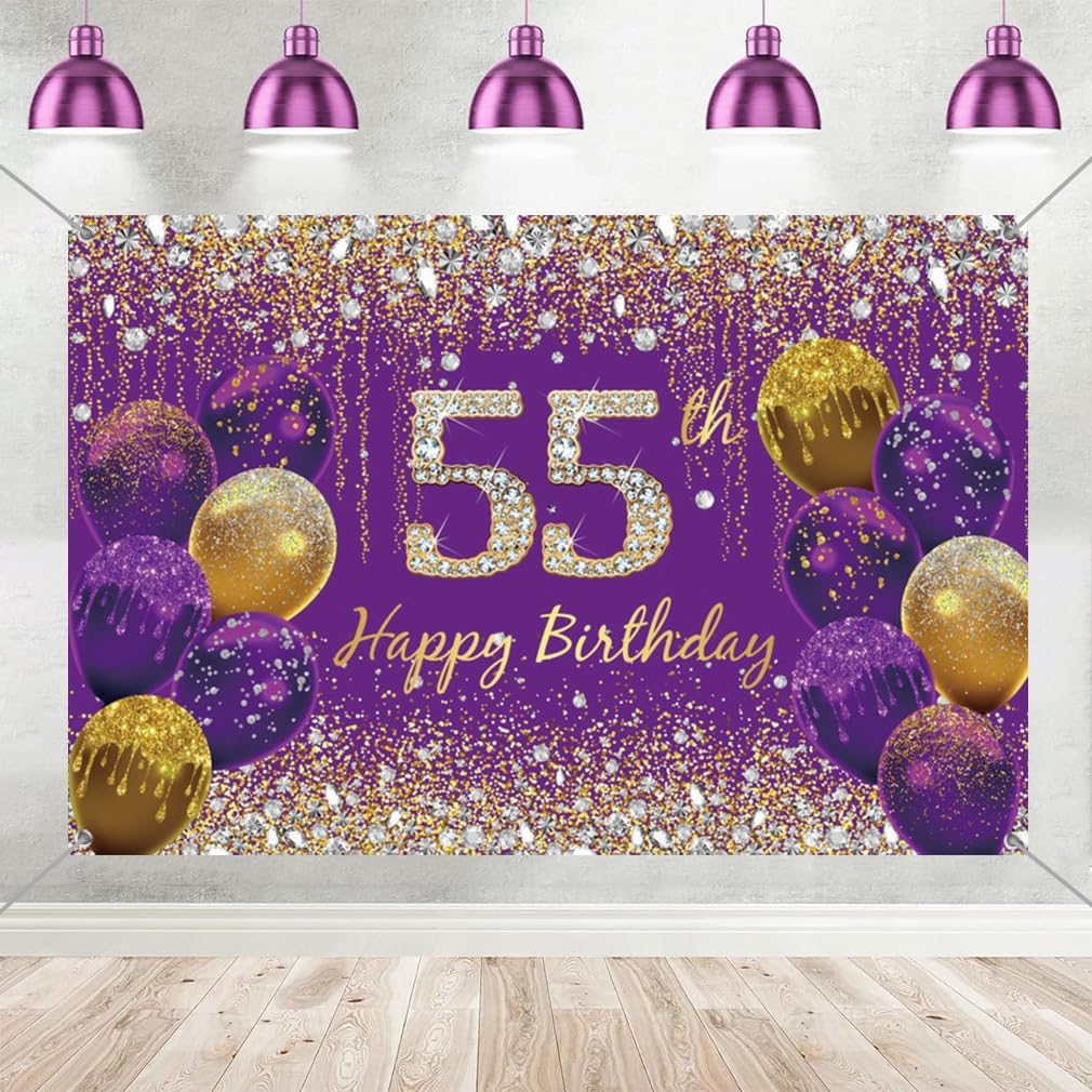 Amazon.com: 55th Birthday Decoration Women, Purple Fabric Sign Poster ...