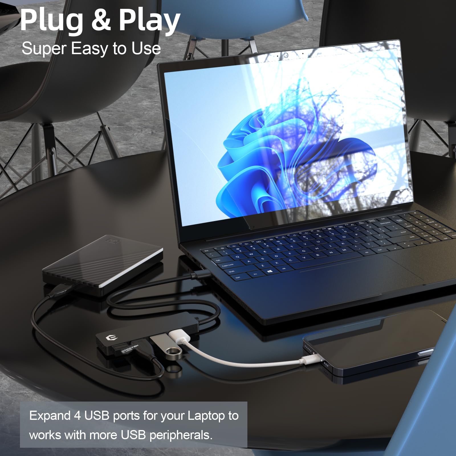 Snapklik.com : USB 3.0 Hub, 4-Port USB Hub Extra Light Data Hub USB ...
