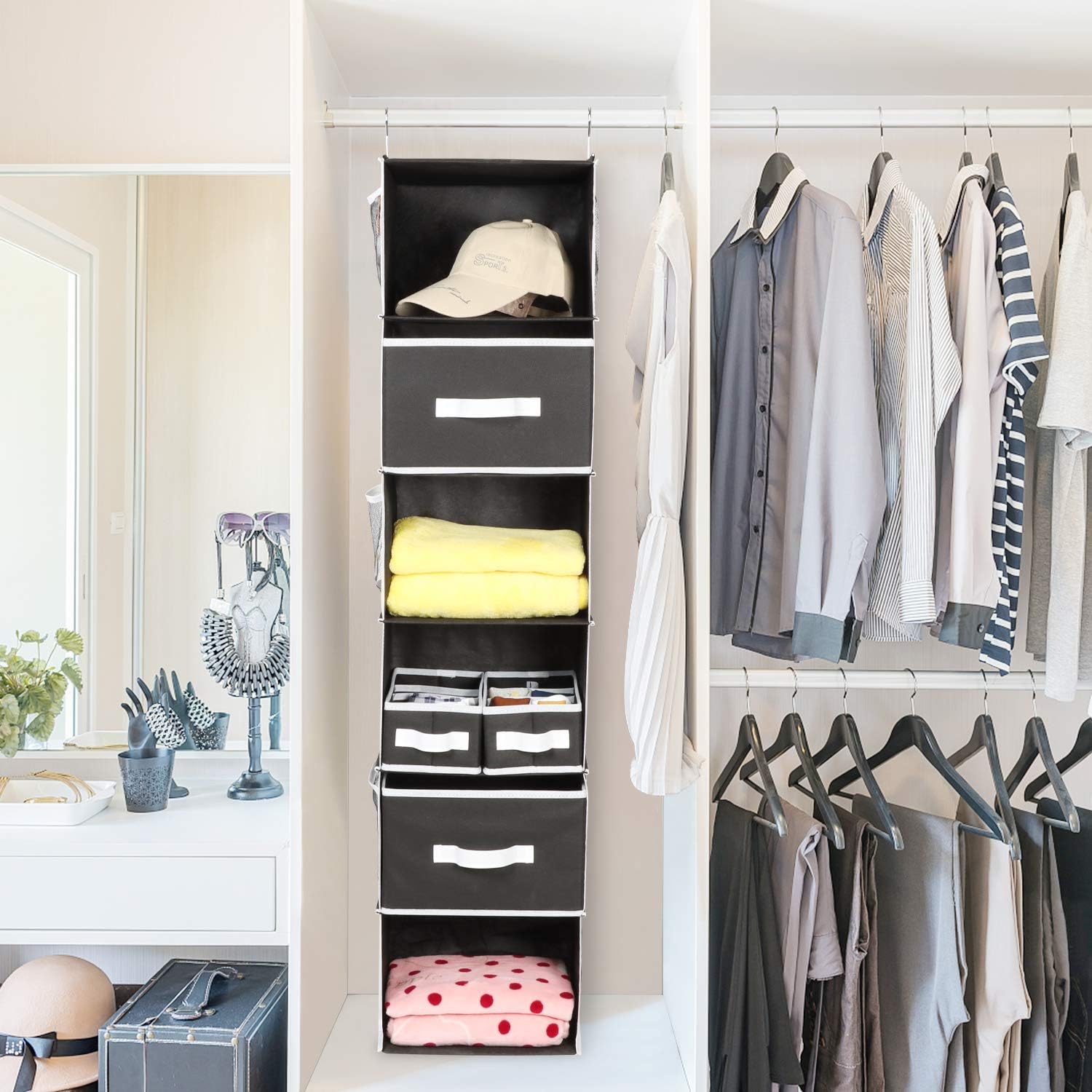 Univivi Hanging Wardrobe Storage Organizer with Drawers, Hanging ...