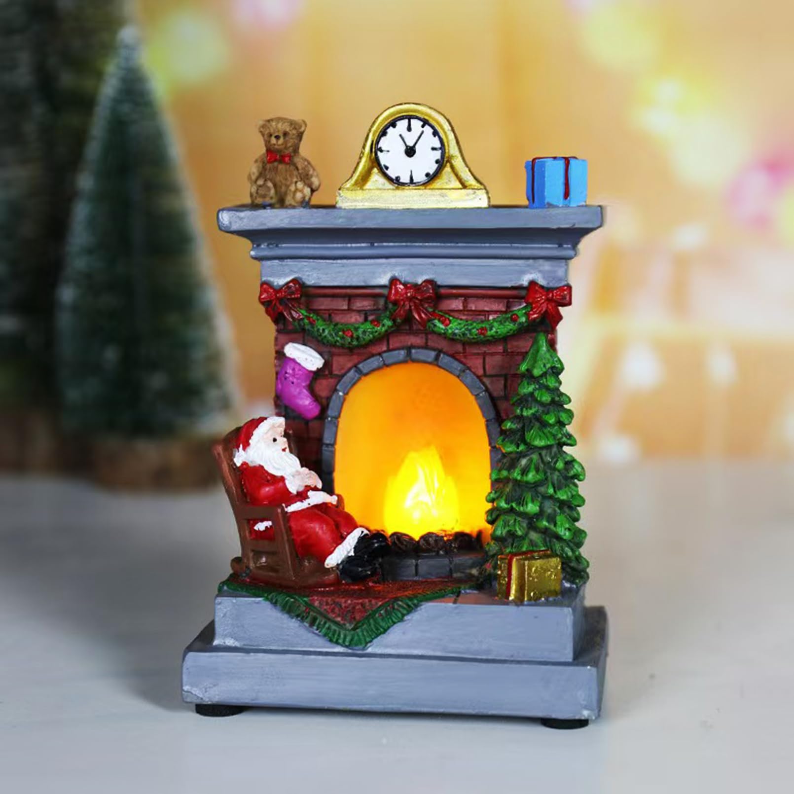 Amazon.com: Christmas Fireplace Lantern Luminous Santa Claus Night ...
