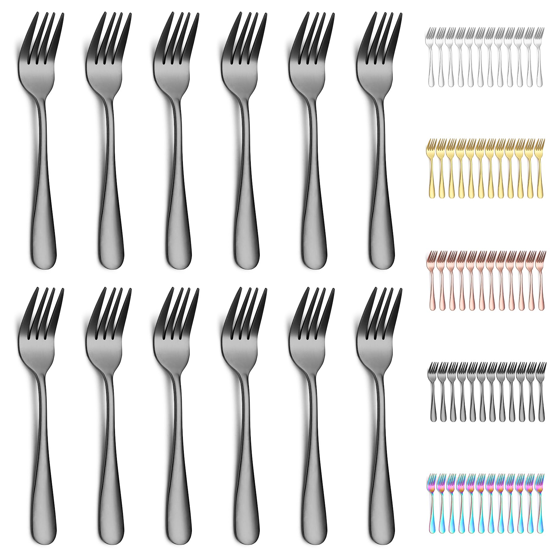 Evanda Dessert Forks 12 Pieces, Black Titanium Plating Stainless Steel ...