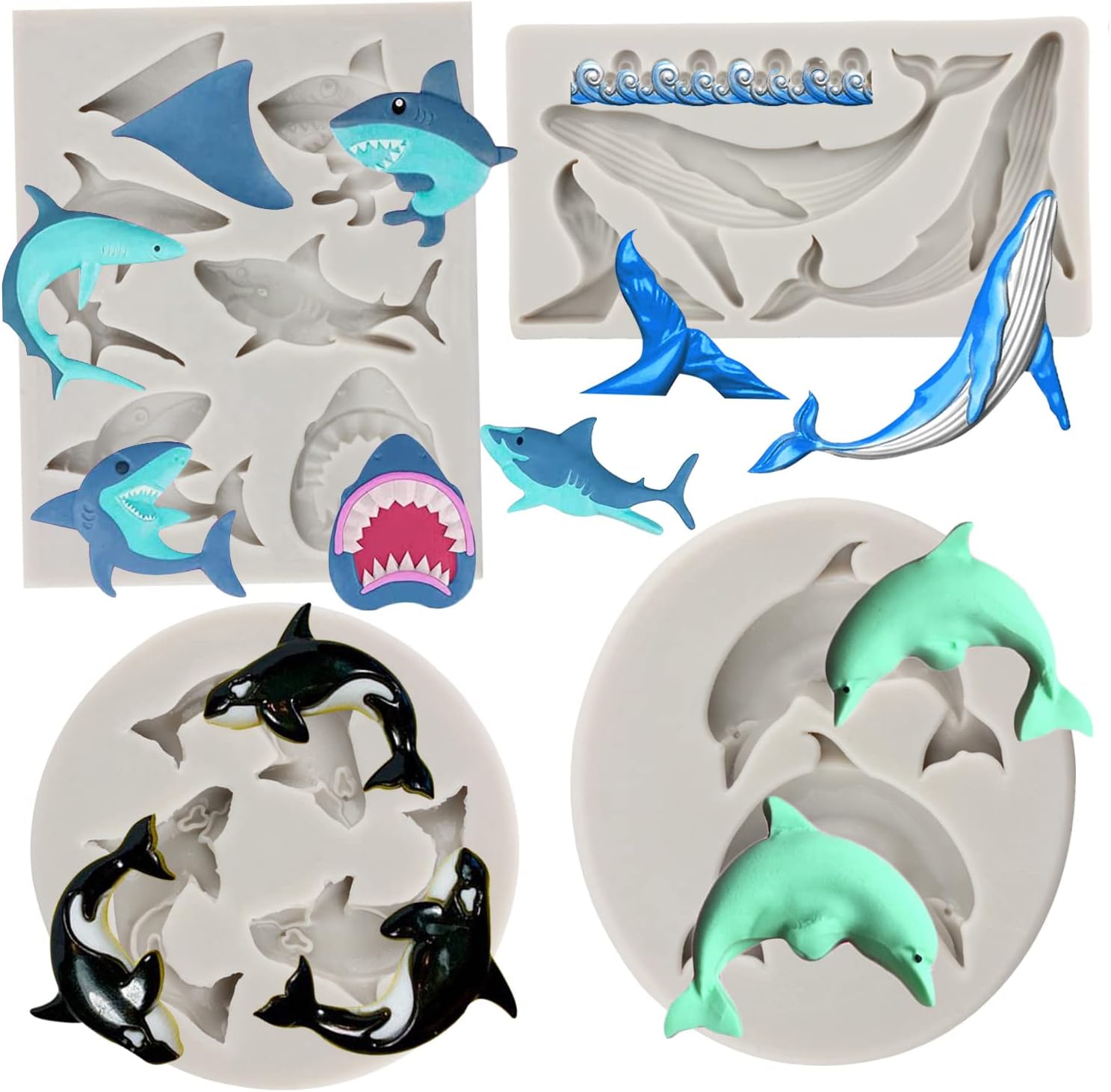 Amazon.com: Sijiangmold Ocean Shark Fondant Molds Dolphin Silicone Mold ...