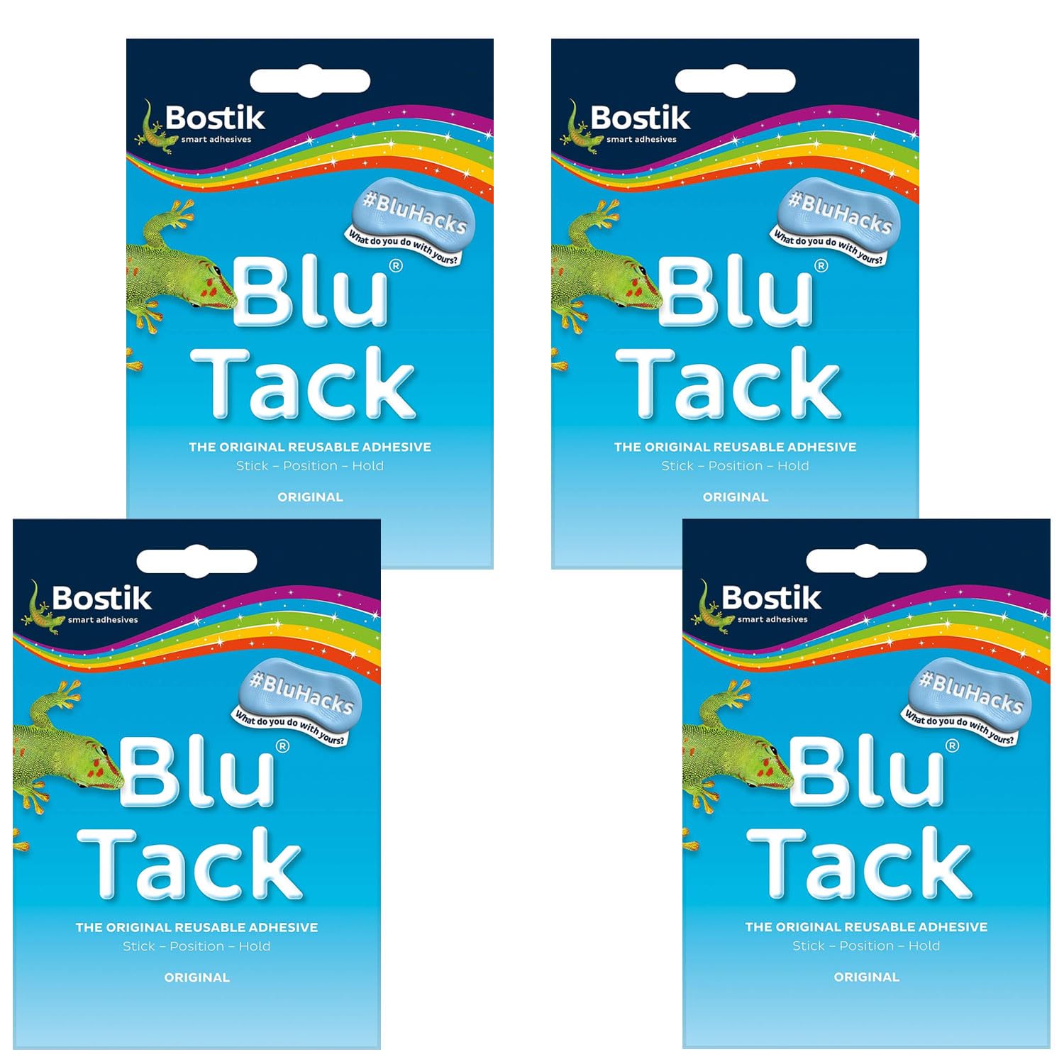 4x Bostik Blu Tack Original Reusable Adhesive Pack Home Office DIY Use ...