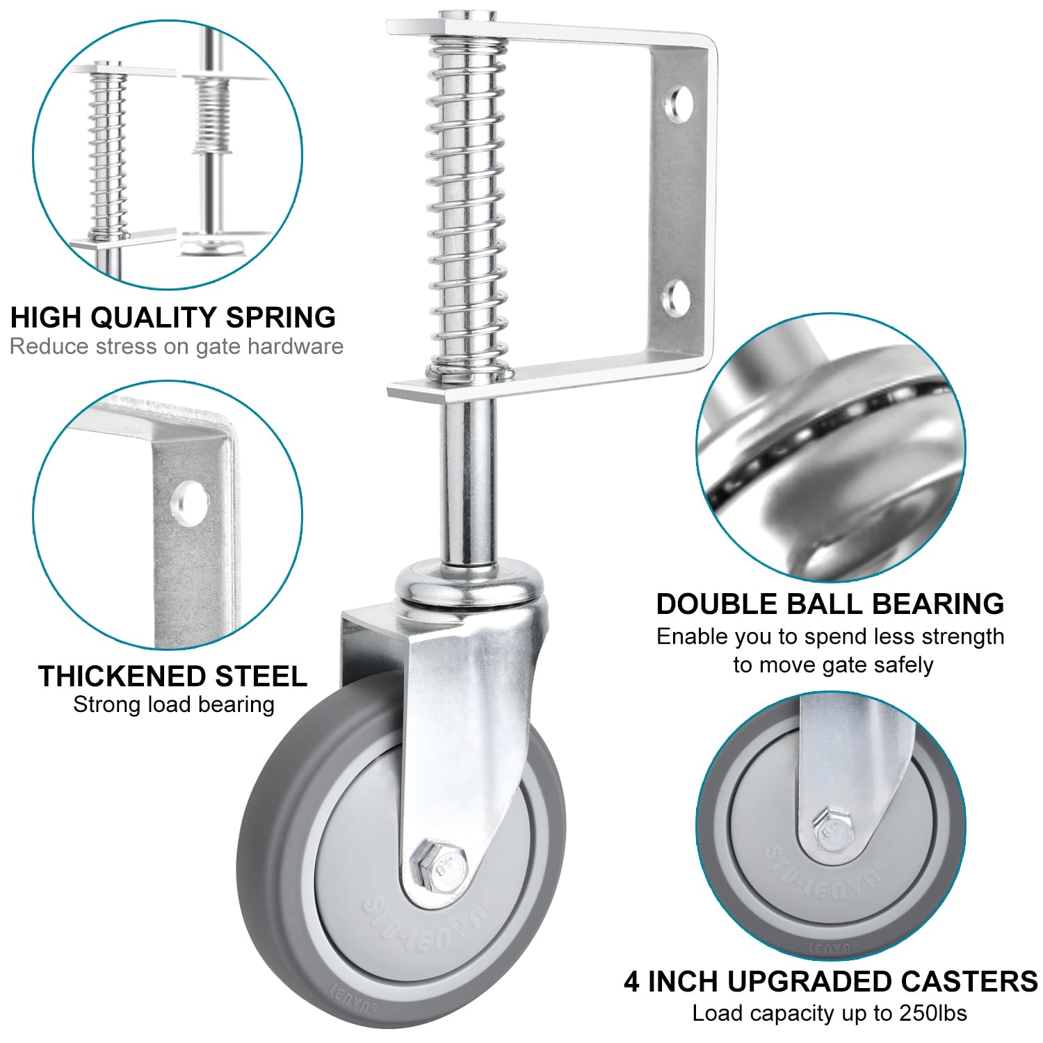 Snapklik.com : Gate Wheels - Heavy Duty Spring Loaded Gate Caster For ...