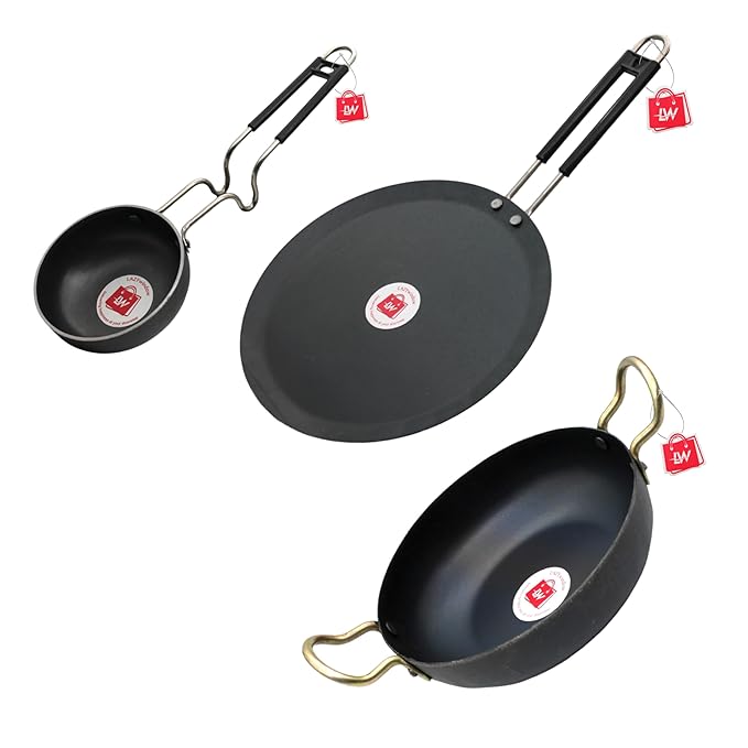 LAZYwindow Traditional Iron Deep Bottom Kadhai,Tawa (Induction Base ...