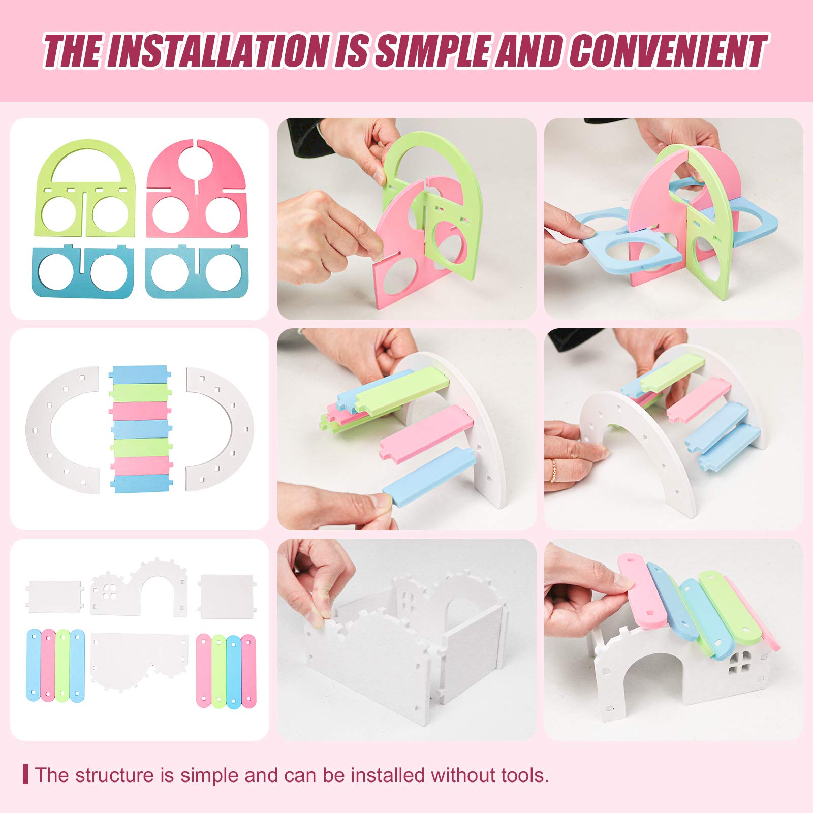 5pcs Dwarf Hamsters House DIY Wooden Gerbil Hideout Rainbow Bridge ...