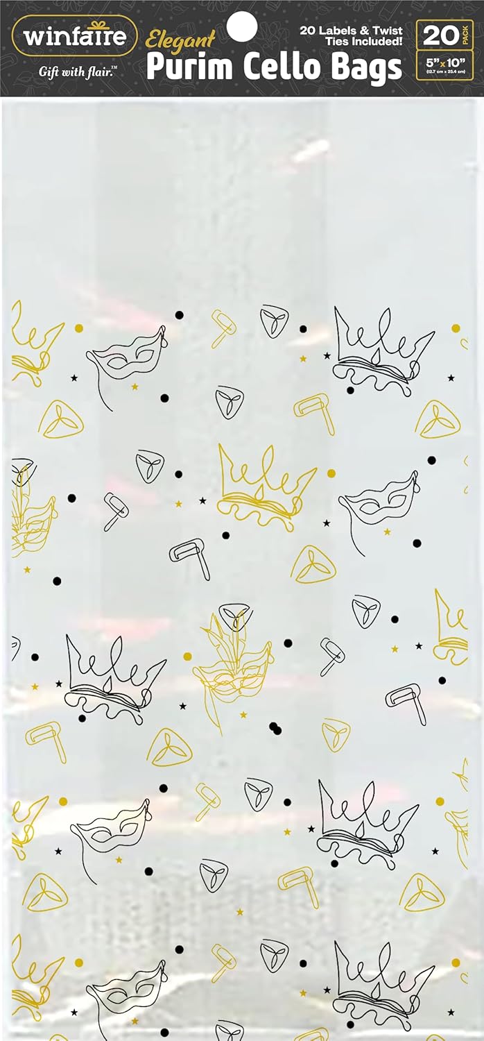 Amazon.com: Winfaire Purim Bags - Purim Cellophane Bags - Purim Gift ...