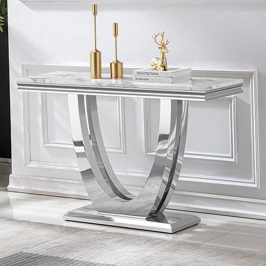 Amazon.com: Henf 47" Marble Console Table Modern White Faux Marble ...