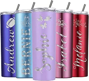 Amazon.com | Personalized Skinny Tumblers with Names Lids and Straws, 20oz Custom Insulated ...
