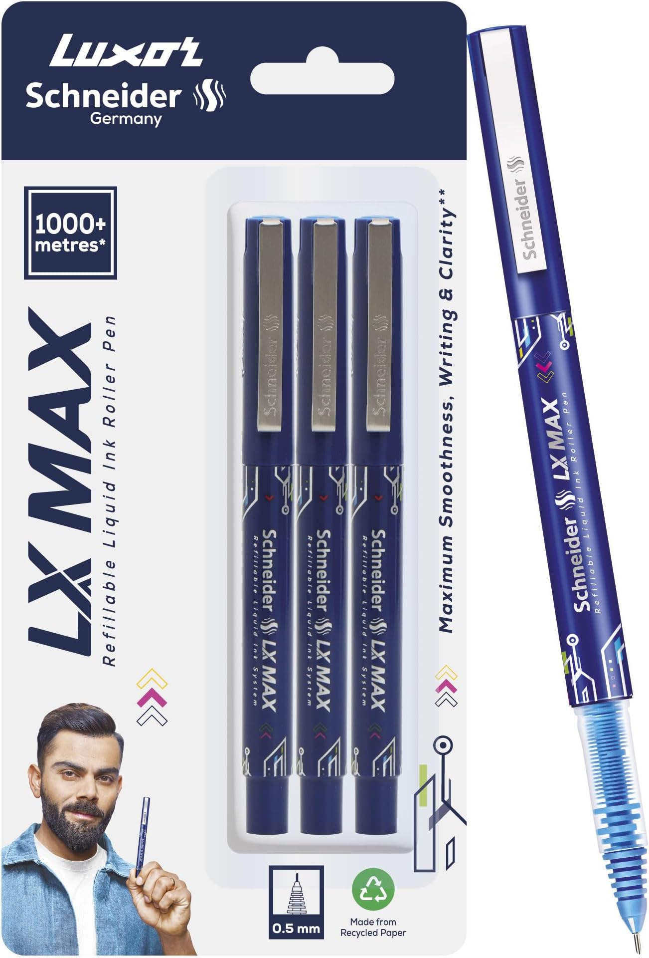 Luxor Schneider LX MAX roller ball pen, Pack of 4 - Assorted, Needle ...
