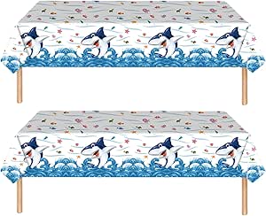 2Pcs Blue Shark Under the Sea Table Cloth for Boys Party, 130*220cm ...