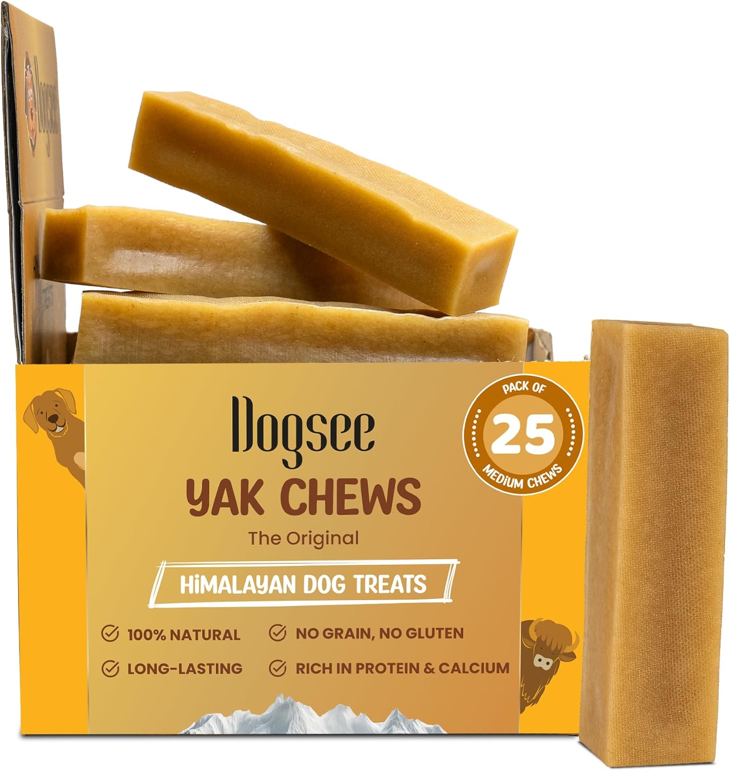 Amazon.com : Dogsee Original Himalayan Yak Chews for Dogs (Medium - 25 ...