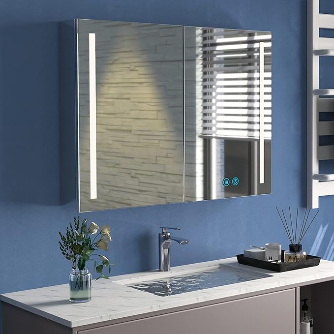 Botiquín con luces, gabinete de medicina LED para baño con desempañador ...
